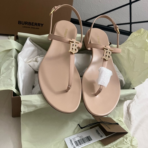 Burberry | Shoes | New Burberry Pink Leather Logo Canary Block Sandals ...